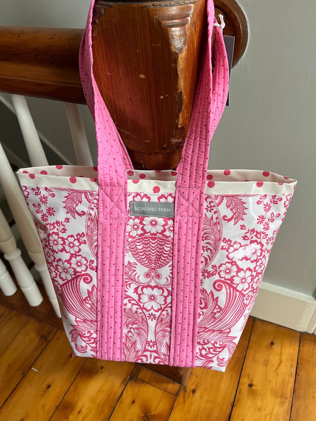 Small Pink Toile Retro Oilcloth Tote Bag for Children and Adults. - Etsy