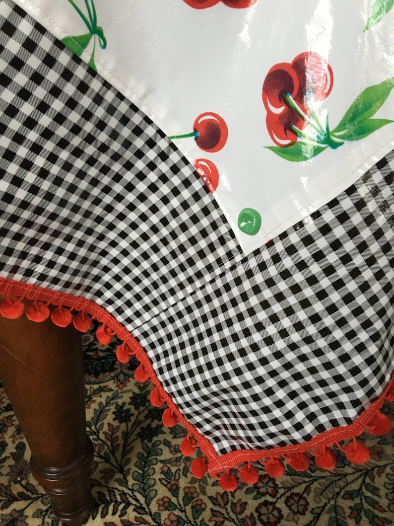 Retro Two Patterned Cherries and Gingham Oilcloth Tablecloth - Etsy