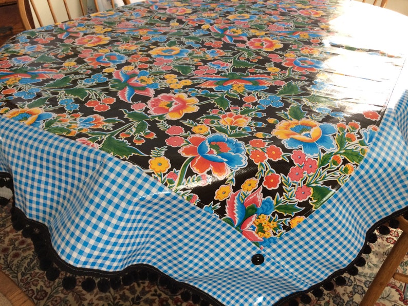 Bright Floral Two Patterned Oilcloth Tablecloth - Etsy