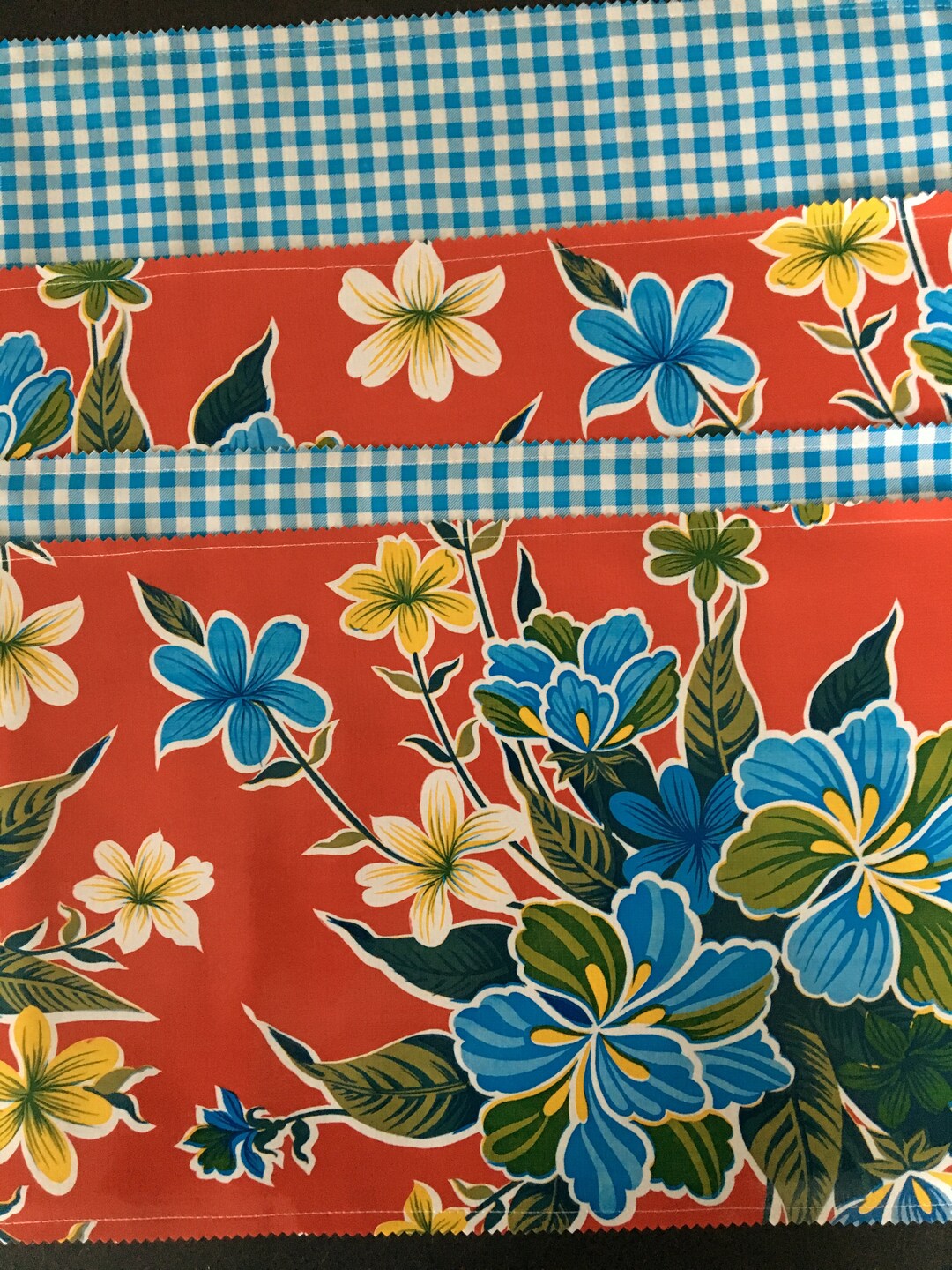 Red Floral Funk---reversible Oilcloth Placemats in an Hibiscus Print ...