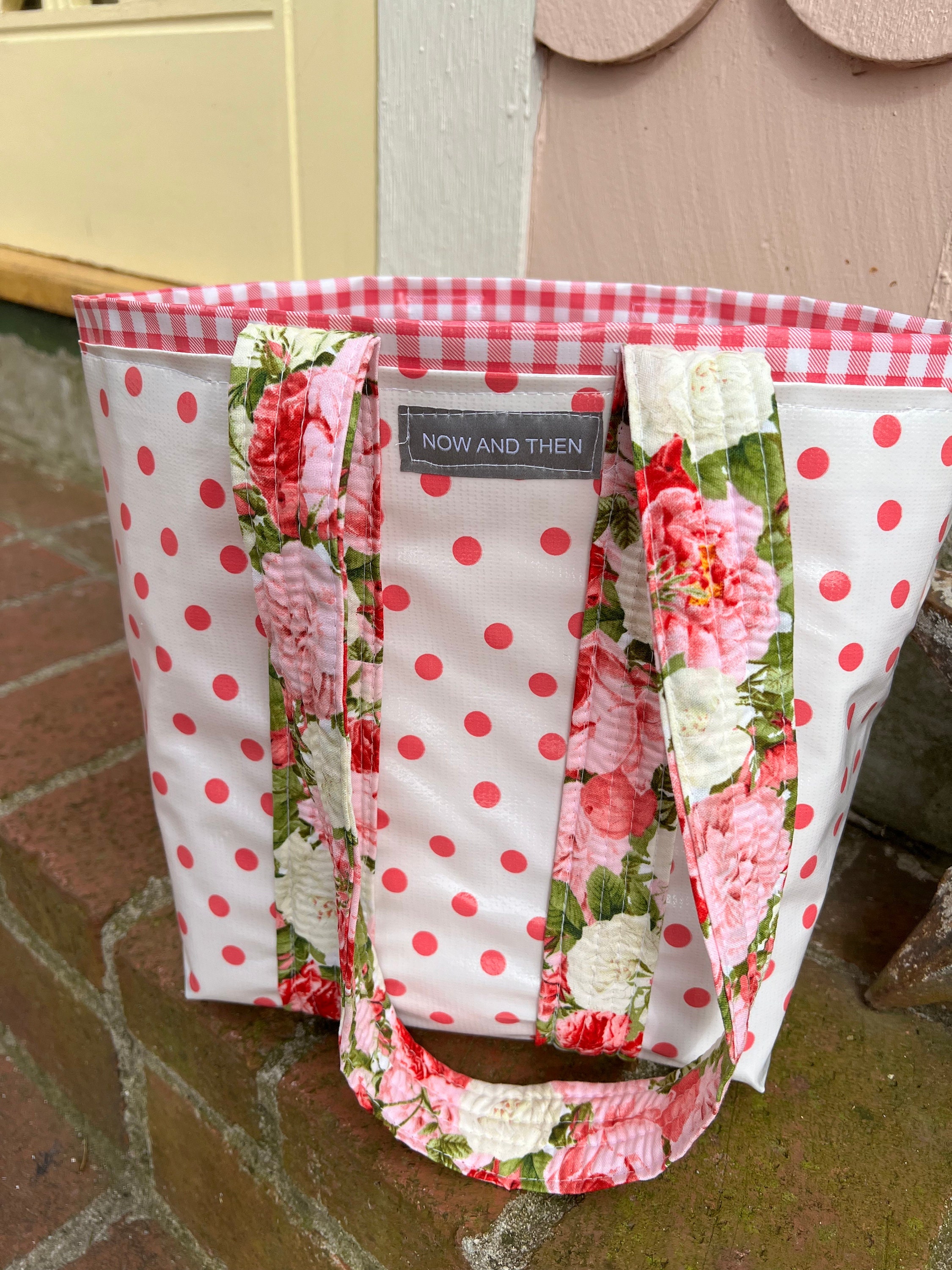 Small Pink Polka Dot Retro Oilcloth Tote Bag for Children and Adults ...