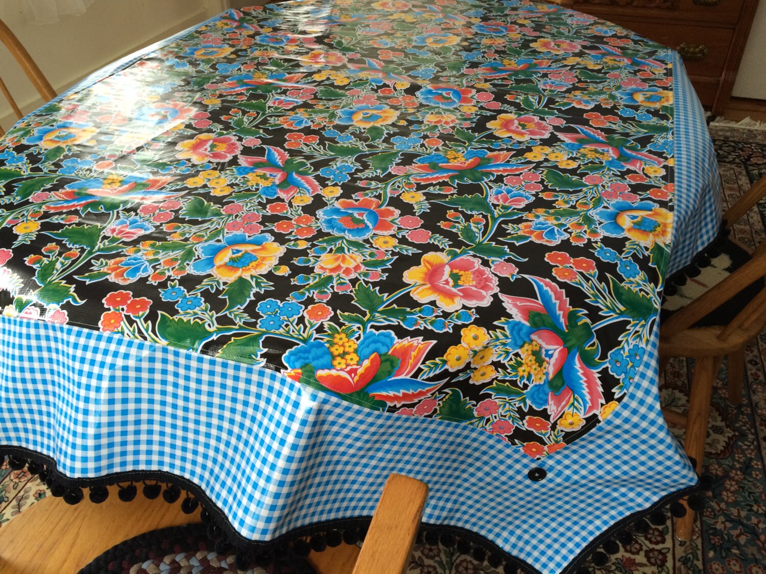 Bright floral two patterned oilcloth tablecloth | Etsy