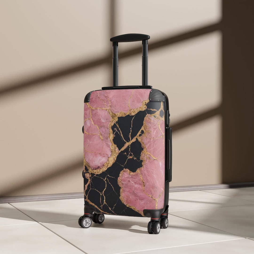 Personalized Suitcase Pink, Black and Gold / Marble Suitcase ...