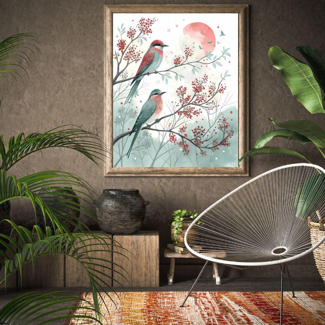 Japandi Wall Art, Chinoiserie Decor, Birds Wall Art, Minimalist Design ...