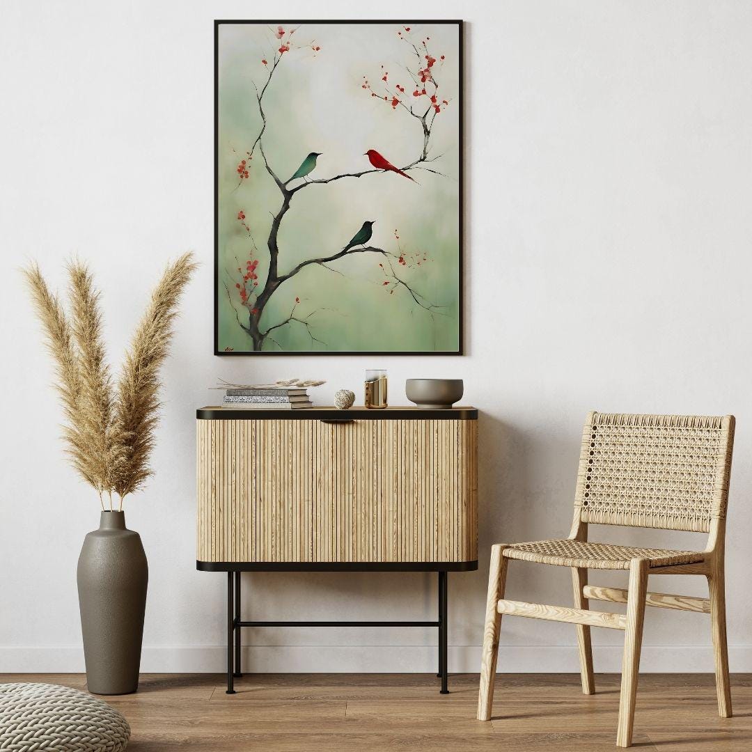 Japandi Wall Art, Chinoiserie Art Decor, Japanese Aesthetics, Zen Birds ...