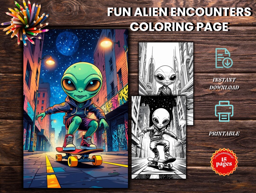 Fun Alien Encounters Coloring Pages: 15 Coloring Pages for Kids, | 8 ...