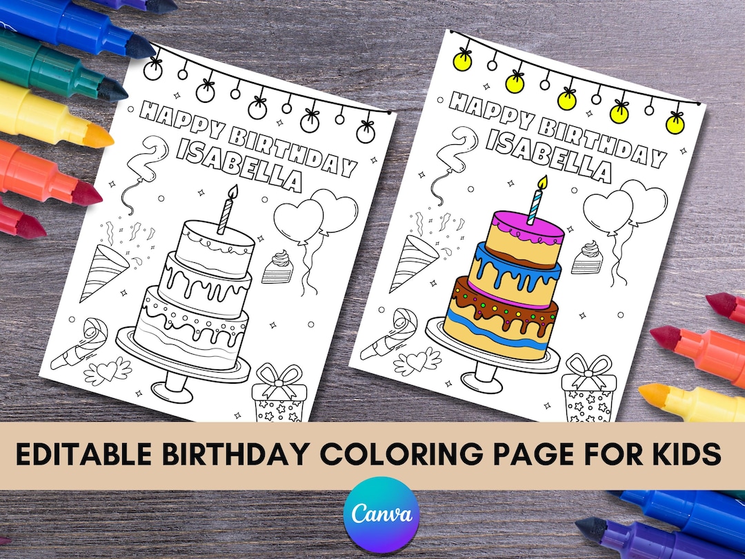 Editable Birthday Cake Coloring Placemat, Kids Party Activity (digital ...
