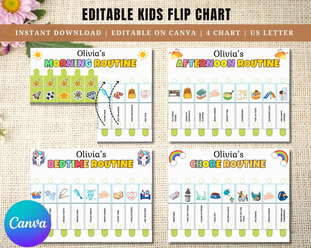 Editable Routine Flip Chart for Kids, Morning, Afternoon, Evening ...