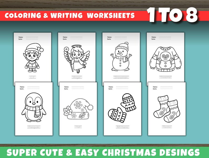 Christmas Coloring Pages & Writing Worksheets for Kids, Santa Claus ...