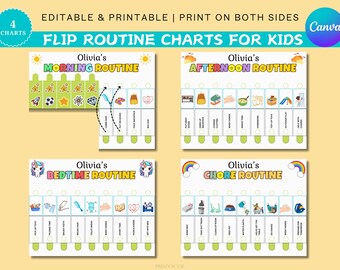 Kids Editable Flip Routine Charts, Morning, Bedtime, Chore (digital ...