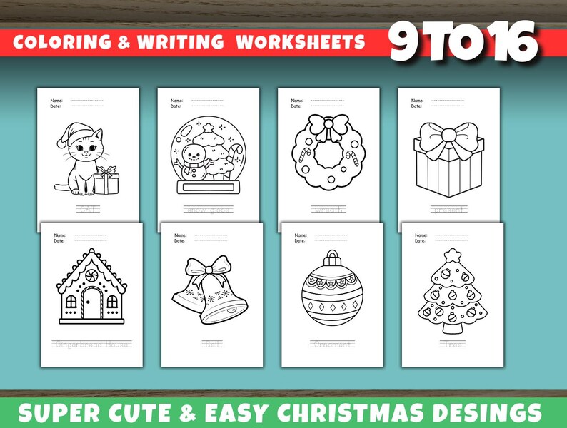 Christmas Coloring Pages & Writing Worksheets for Kids, Santa Claus ...