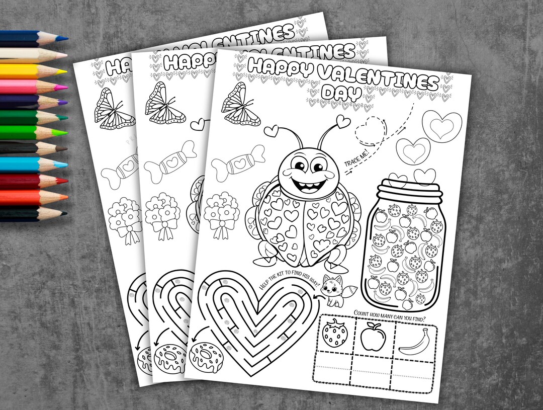 Valentines Day Activity Pack for Kids, Valentine Coloring Pages, Maze ...