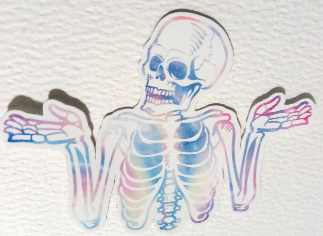 Shrug Skeleton Sticker Light Rainbow Whiteline - Etsy