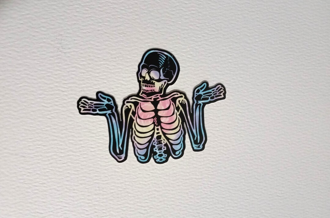 Shrug Skeleton Sticker Light Rainbow Blackline - Etsy