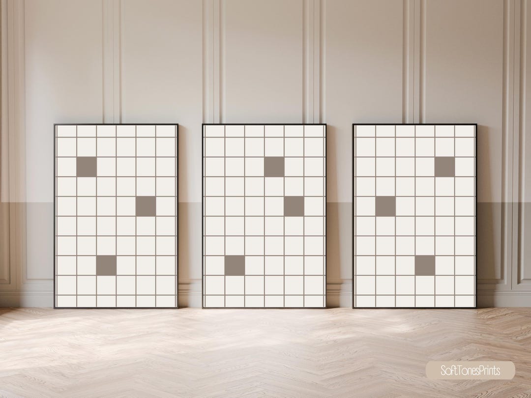 Set of 3 Geometric Magic Squares Wall Art Print, Modern Large Brown ...