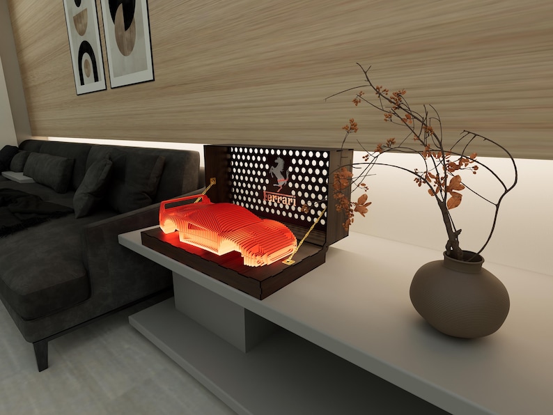 Ferrari F40 SVG File Laser Cut Car Night Lamp - DIY LED Wooden Model ...