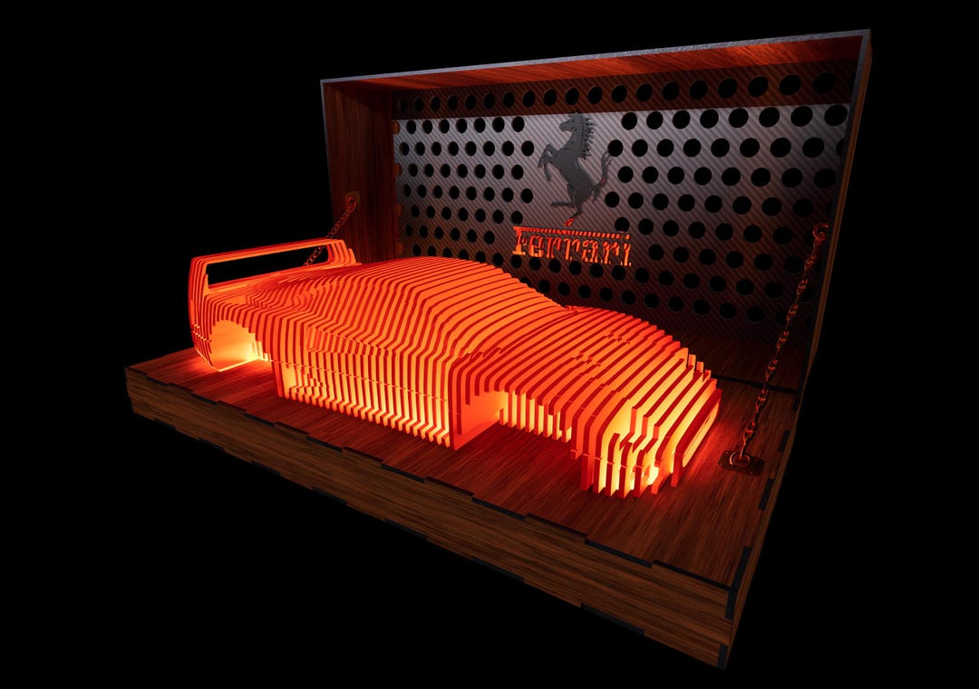 Ferrari F40 SVG File Laser Cut Car Night Lamp - DIY LED Wooden Model ...