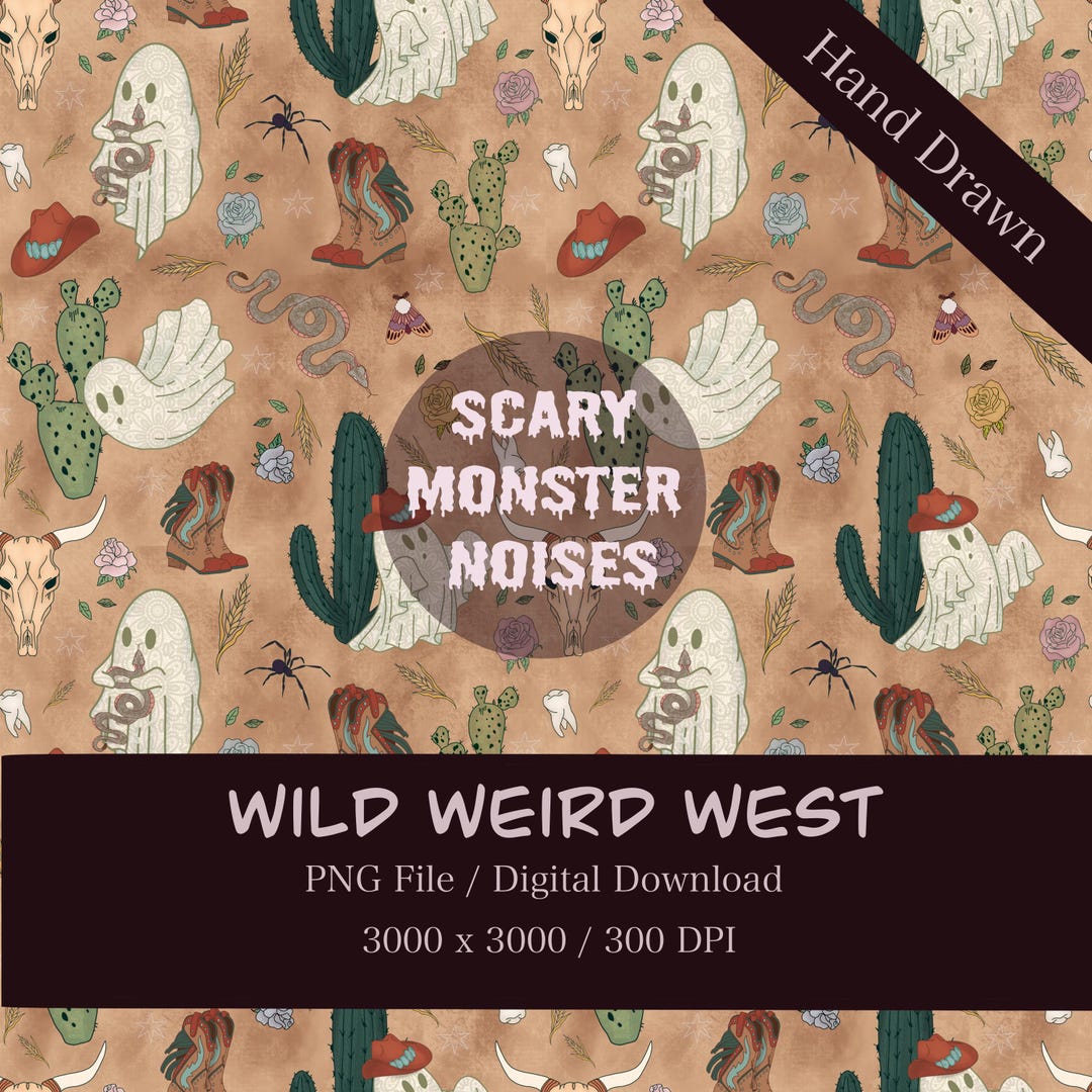 Wild West Seamless Pattern: Spooky Cowboy Ghosts (digital Download PNG ...