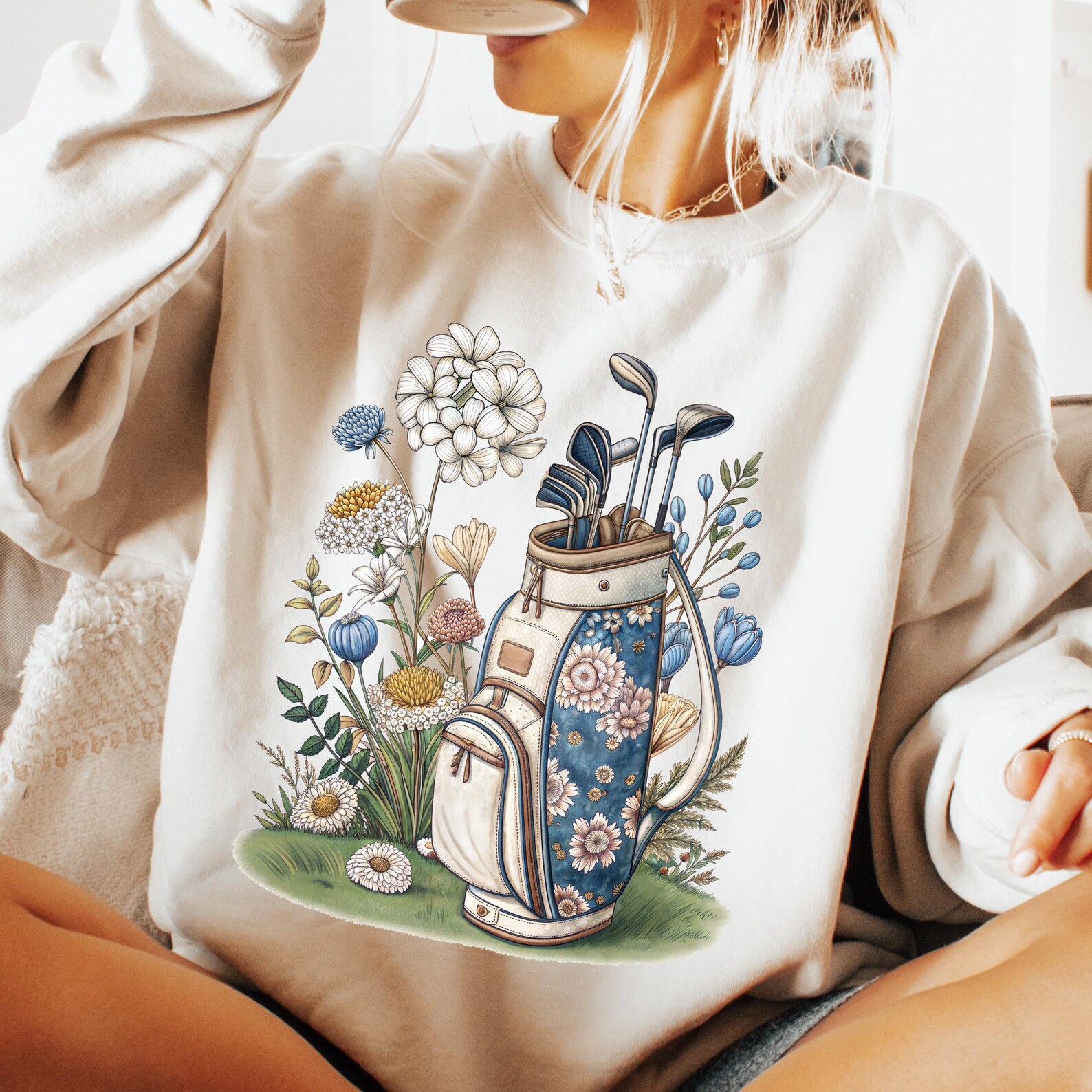 Preppy Watercolor Golf Shirt PNG, Blue Floral Golf Lover Png, Preppy ...