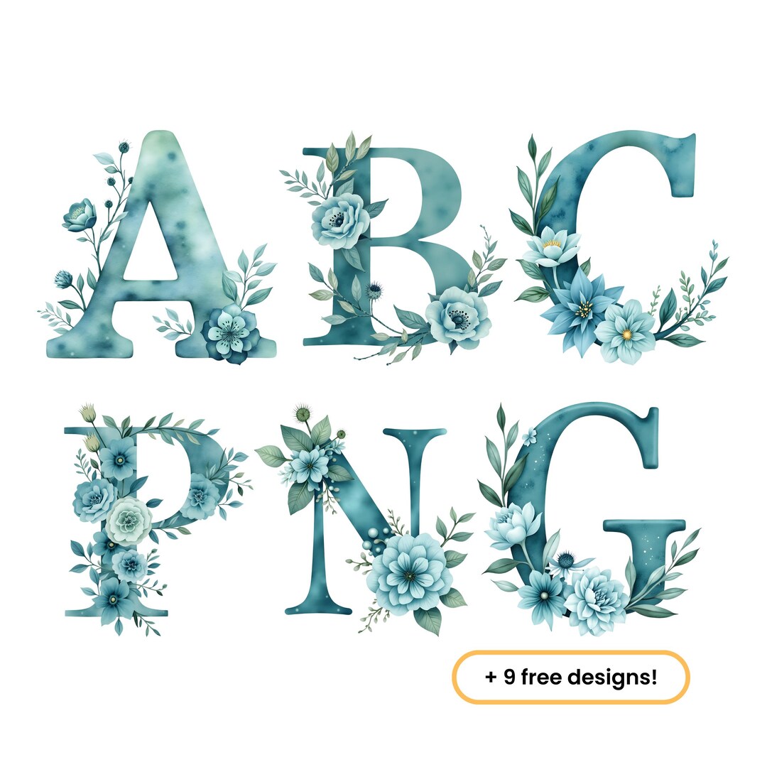 Teal Watercolor Alphabet PNG Clipart Bundle, Letters & Numbers - Etsy
