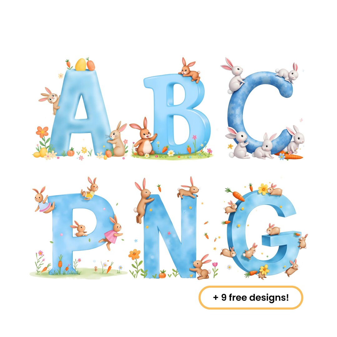 Easter Bunny Alphabet PNG Clipart Bundle, Letters & Numbers - Etsy ...