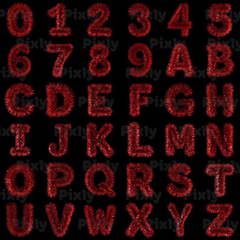 Christmas Tinsel Letter Clipart Red, Colourful Alphabet Pngs, Digital ...