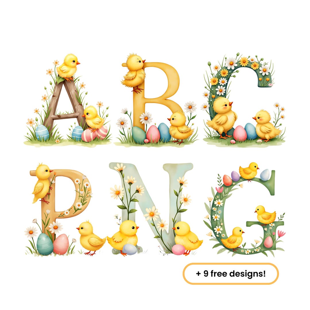 Cute Easter Chicks Alphabet PNG Clipart Bundle, Letters & Numbers - Etsy