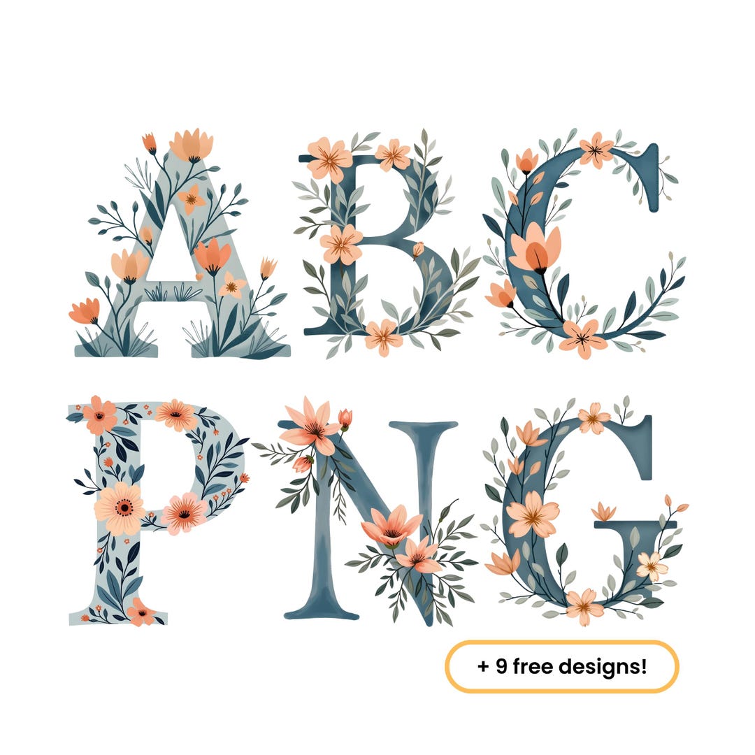Blue Floral Alphabet PNG Clipart Bundle, Letters & Numbers - Etsy Canada