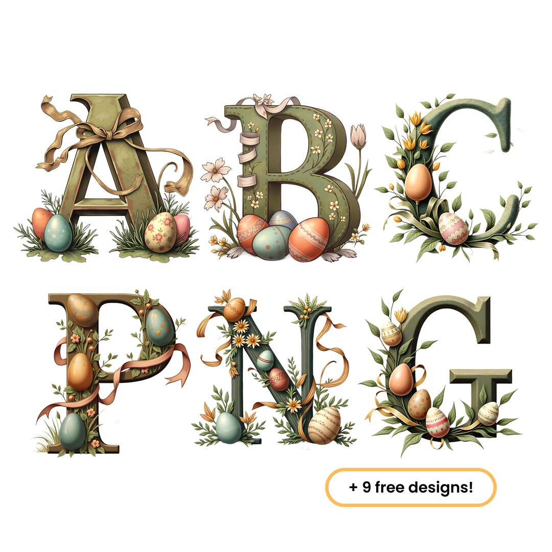 Vintage Easter Alphabet PNG Clipart Bundle, Letters & Numbers - Etsy
