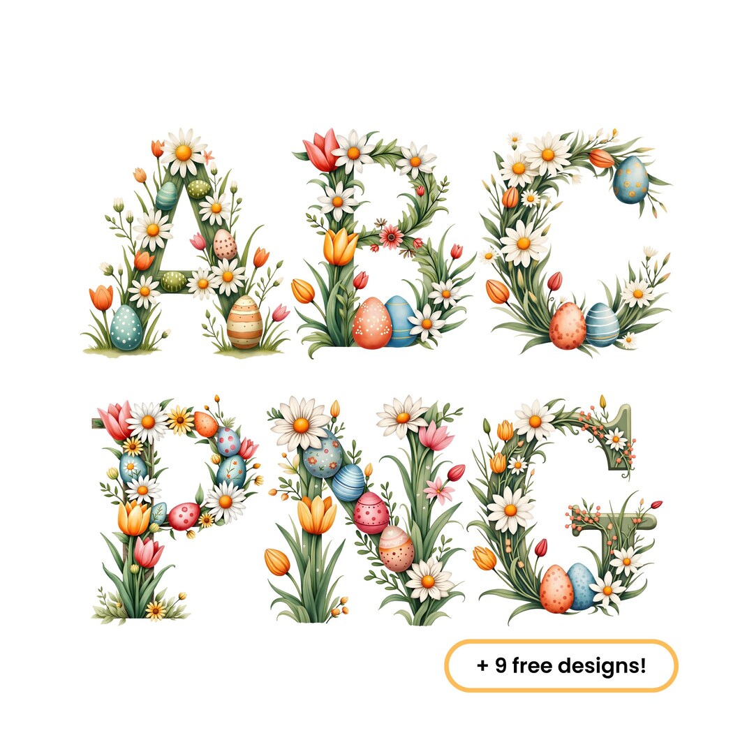 Easter Alphabet PNG Clipart Bundle, Letters & Numbers - Etsy