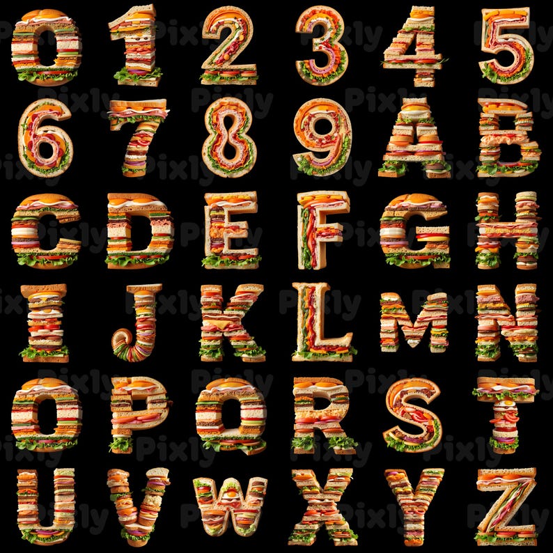 Sandwhich Alphabet PNG Clipart Bundle, Letters & Numbers - Etsy
