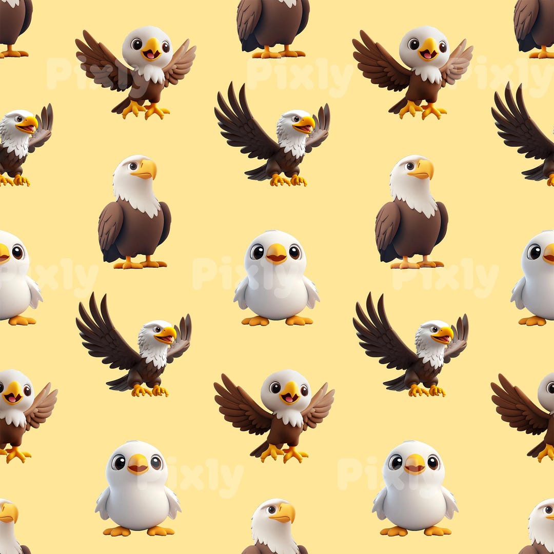 Eagles Seamless Digital Pattern, Cute Bird Print, Adorable Eagle ...