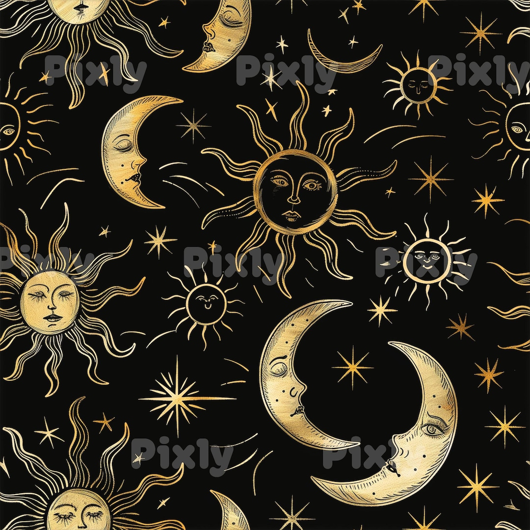 Boho Sun and Moon Seamless Pattern: Celestial Digital Paper (digital ...