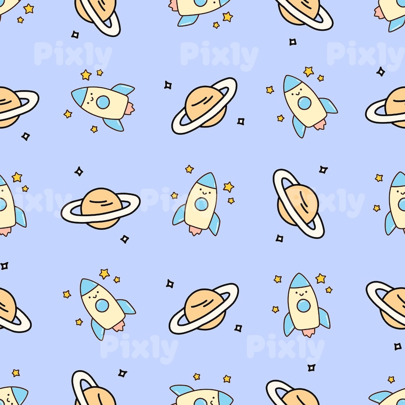 Seamless Astronaut Pattern, Cute Rocket Spaceship Digital Paper ...