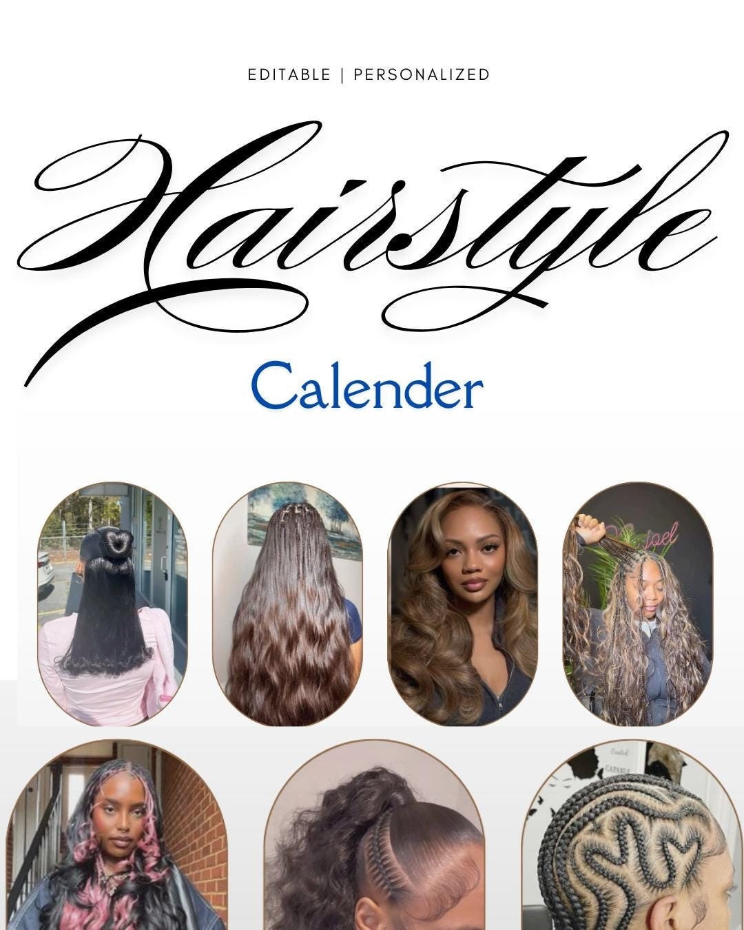 Hairstyle Calendar Digital Hair Planner for Women Organize Your ...