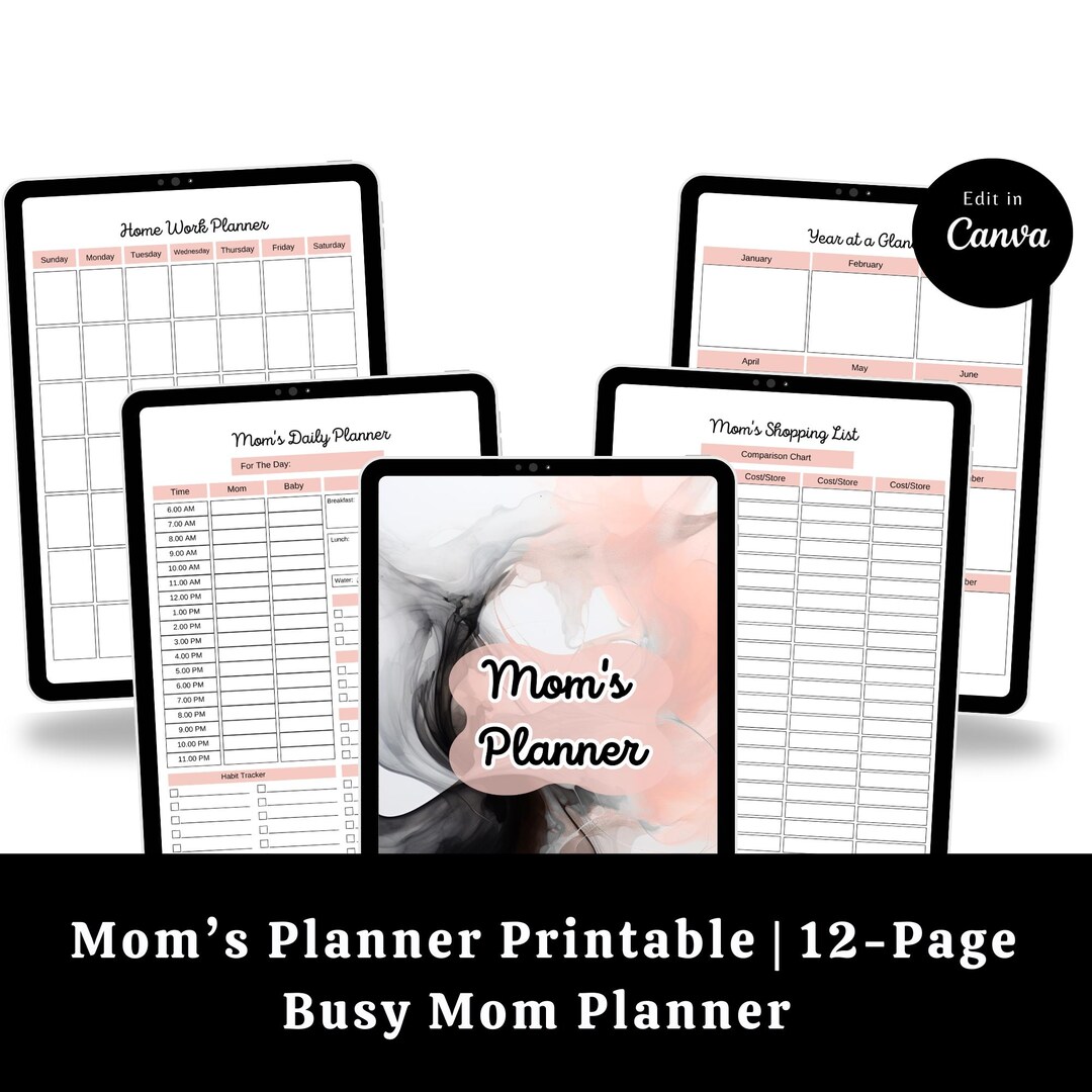 Mom’s Planner Printable | 12-page Busy Mom Planner | Daily Routine ...