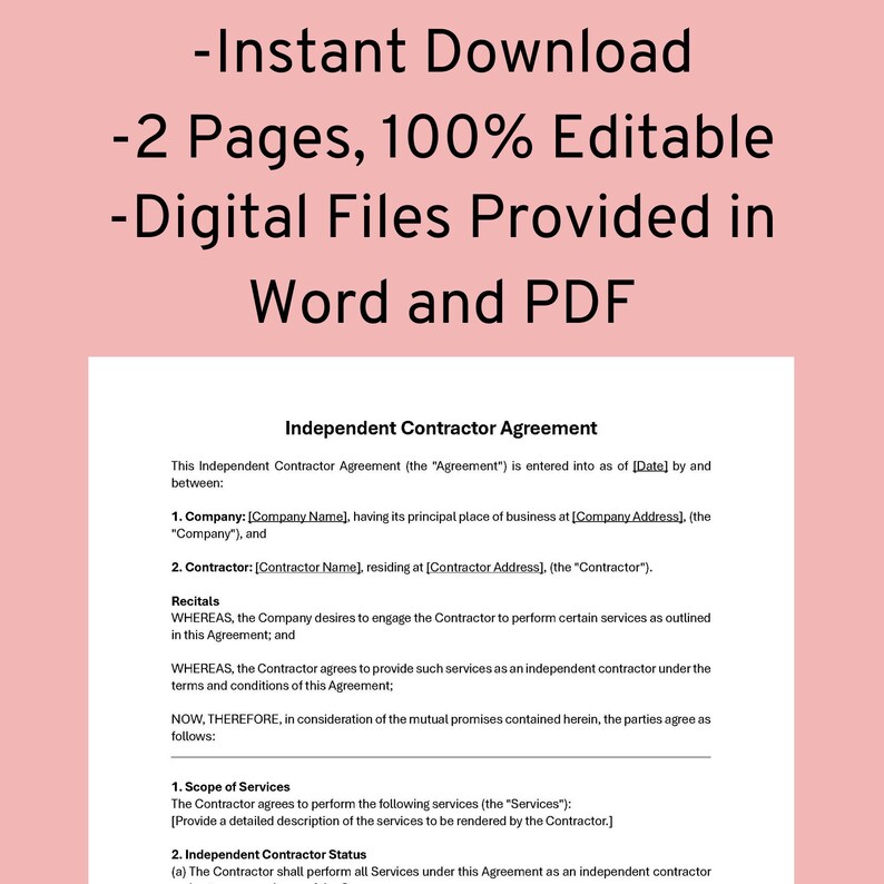 Editable Independent Contractor Agreement Template | PDF, MS Word ...