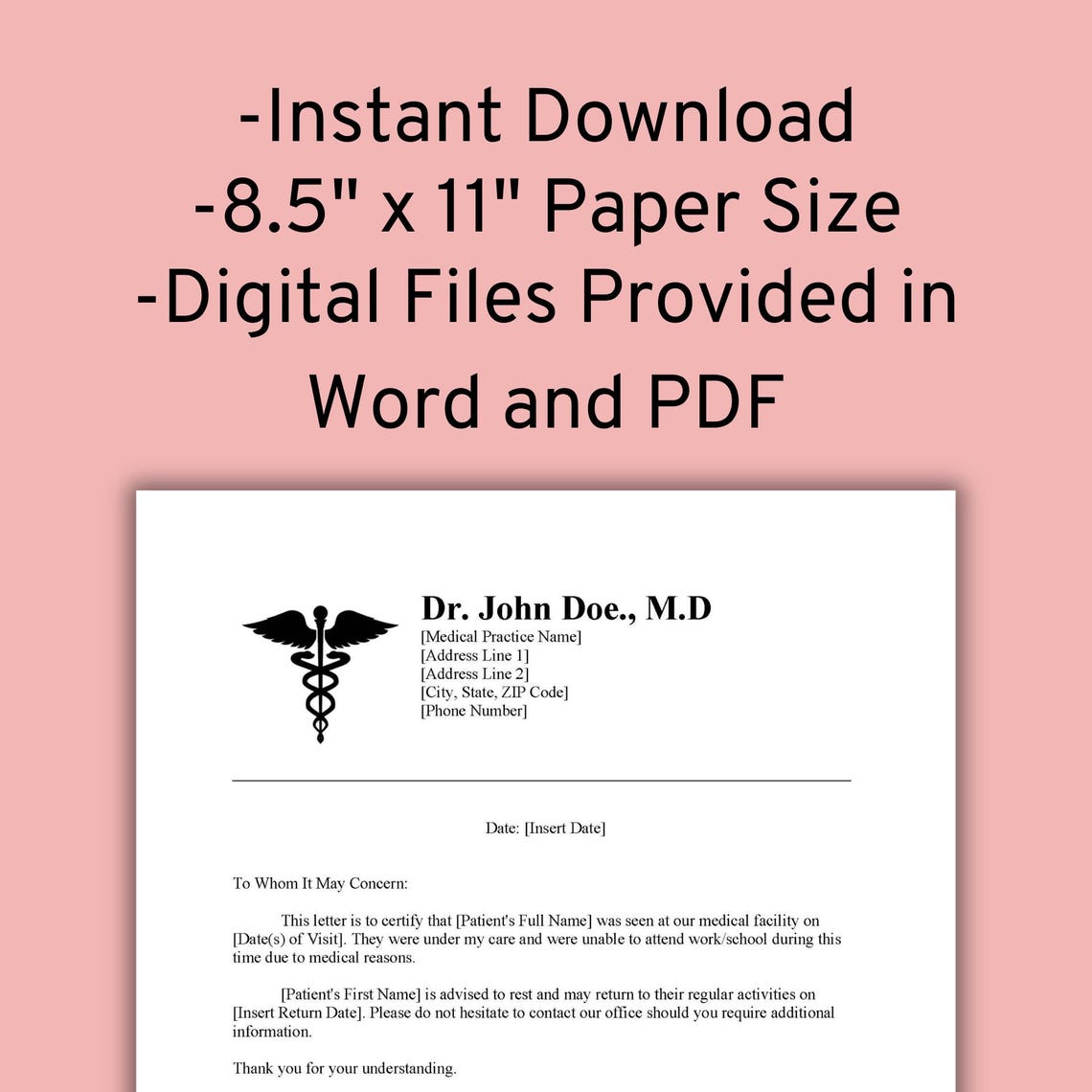 Printable Doctor's Excuse Template: Editable Work/school Note (PDF ...