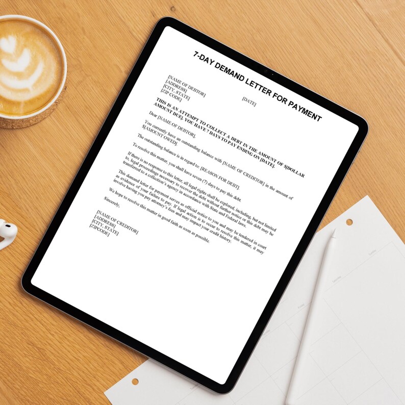 7-day Demand Letter Template | Editable Legal Form for Debt Collection ...
