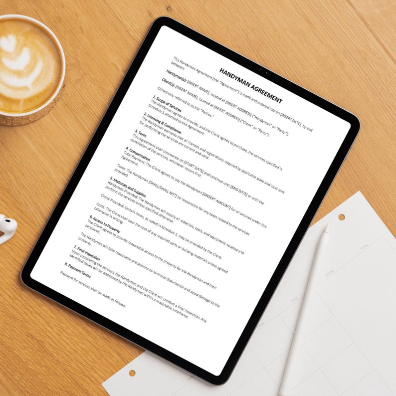 Editable Handyman Agreement Template | PDF & MS Word | Printable Contractor Contract, Simple ...