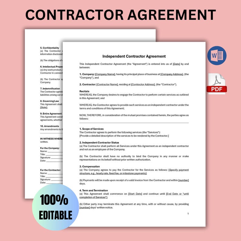 Editable Independent Contractor Agreement Template | PDF, MS Word ...