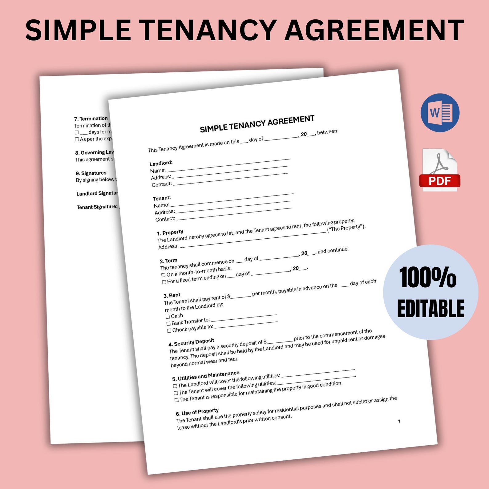 Editable Tenancy Agreement Template | Simple Tenant Contract | PDF, MS ...