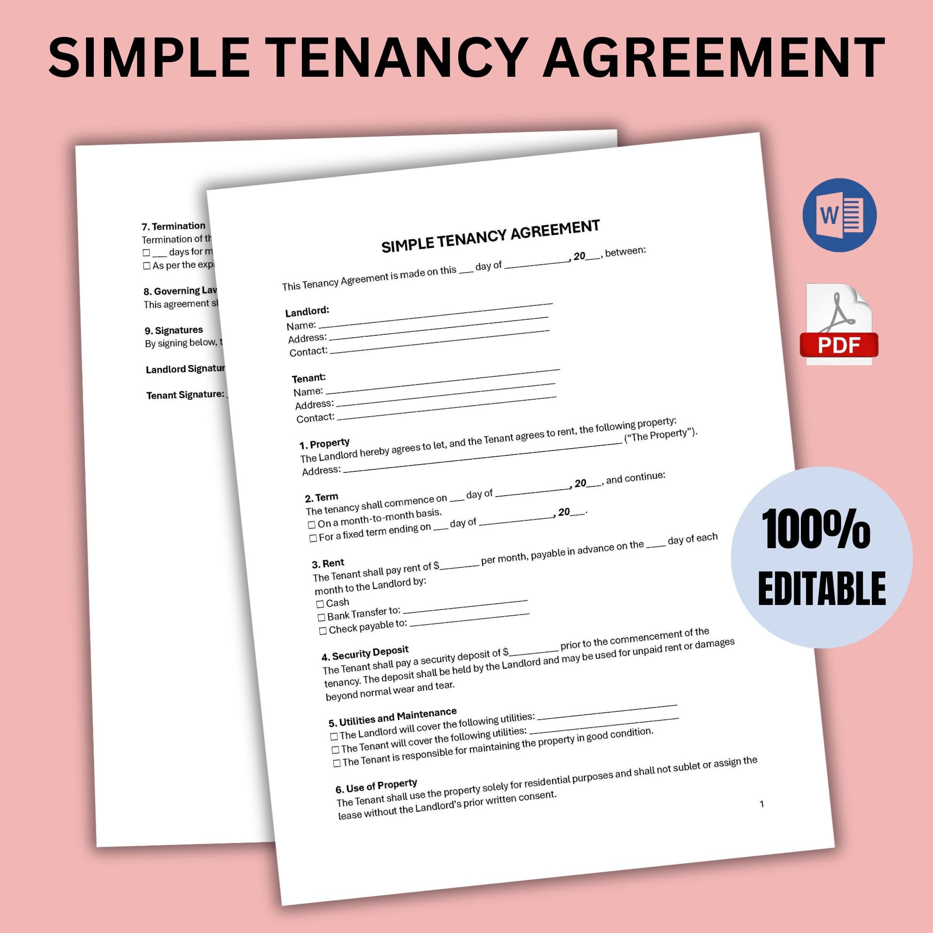 Editable Tenancy Agreement Template | Simple Tenant Contract | PDF, MS ...