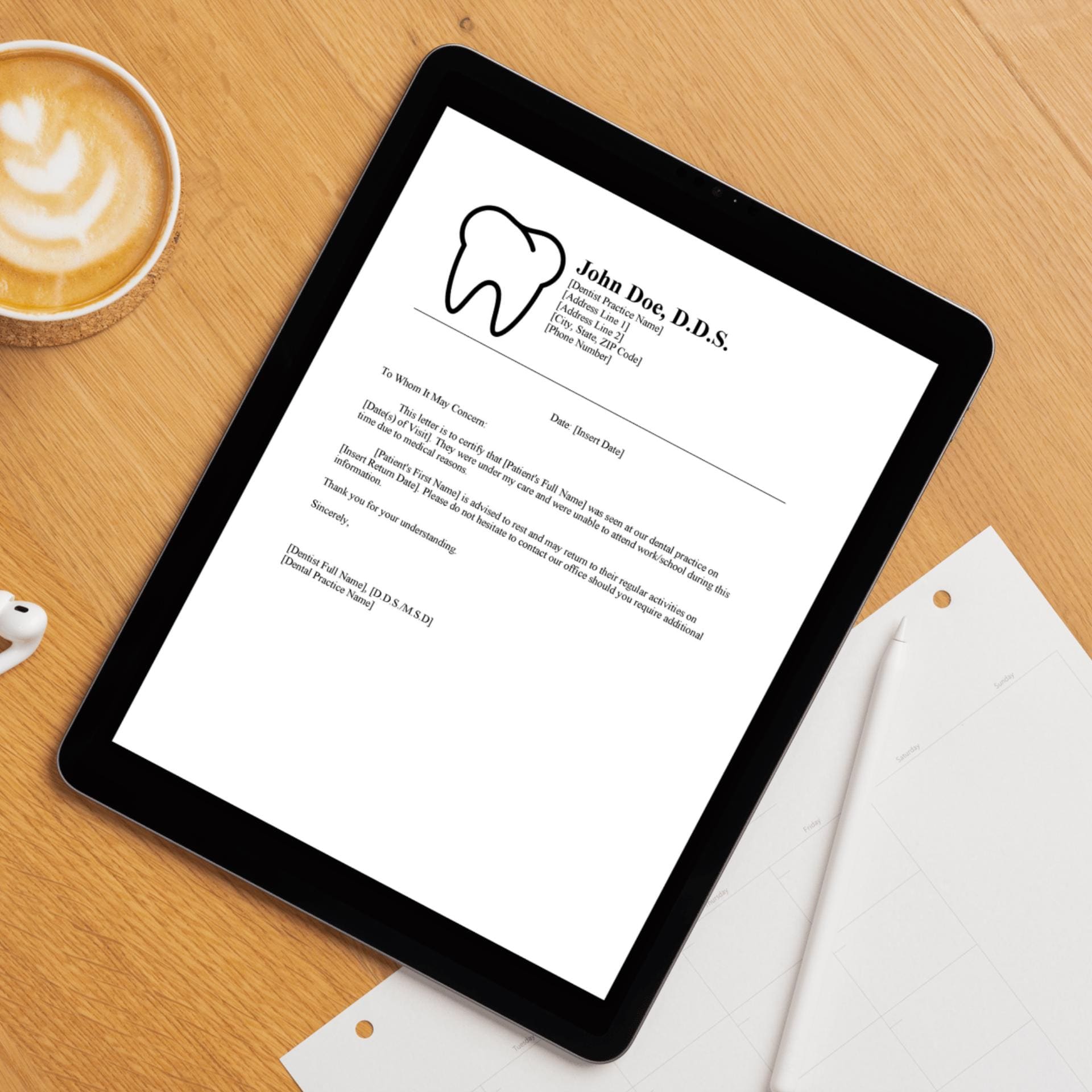 Printable Dentist Excuse Letter: Editable Work/school Note (PDF) Insant ...