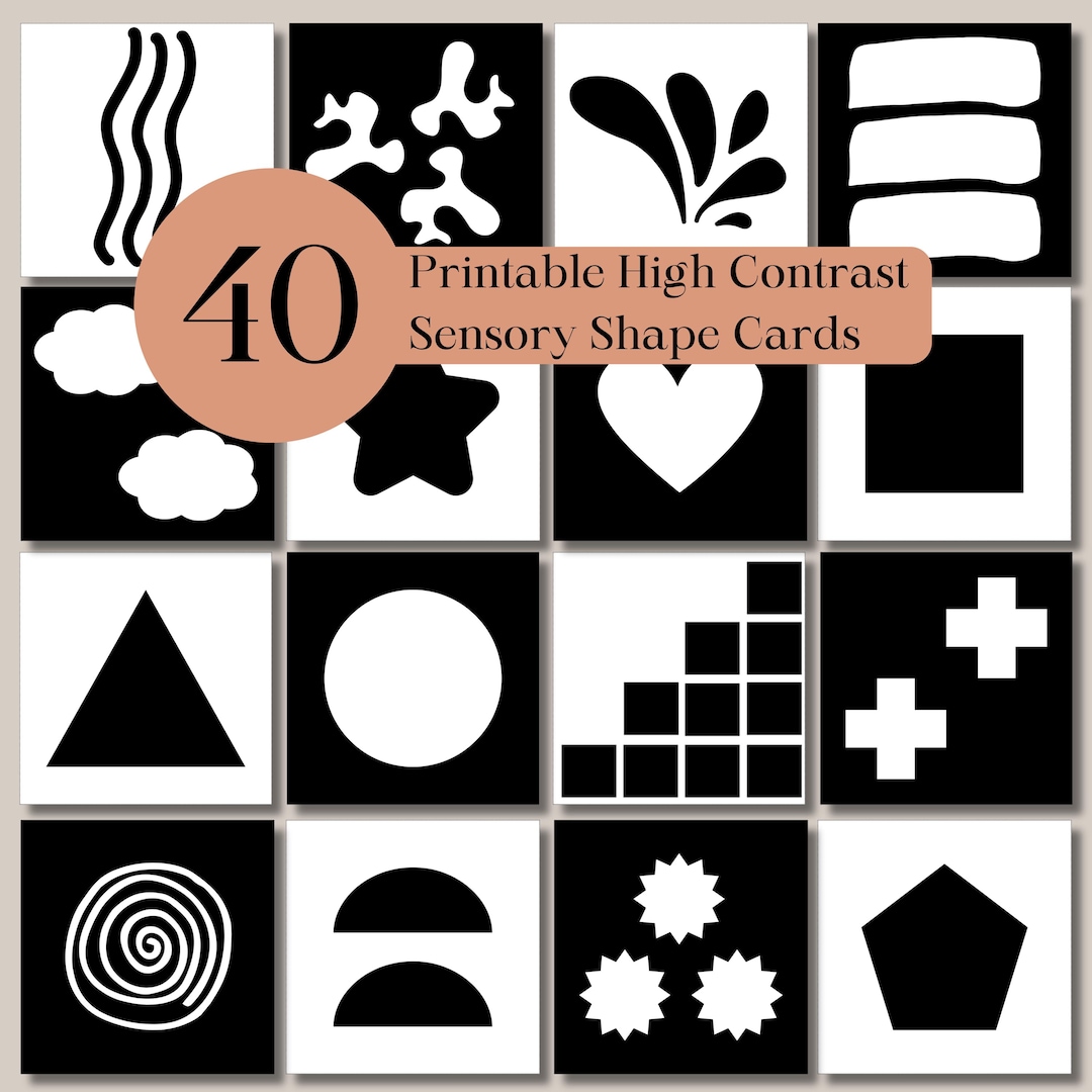 40 High Contrast Shape Sensory Cards for Babies and Infants, Black and ...