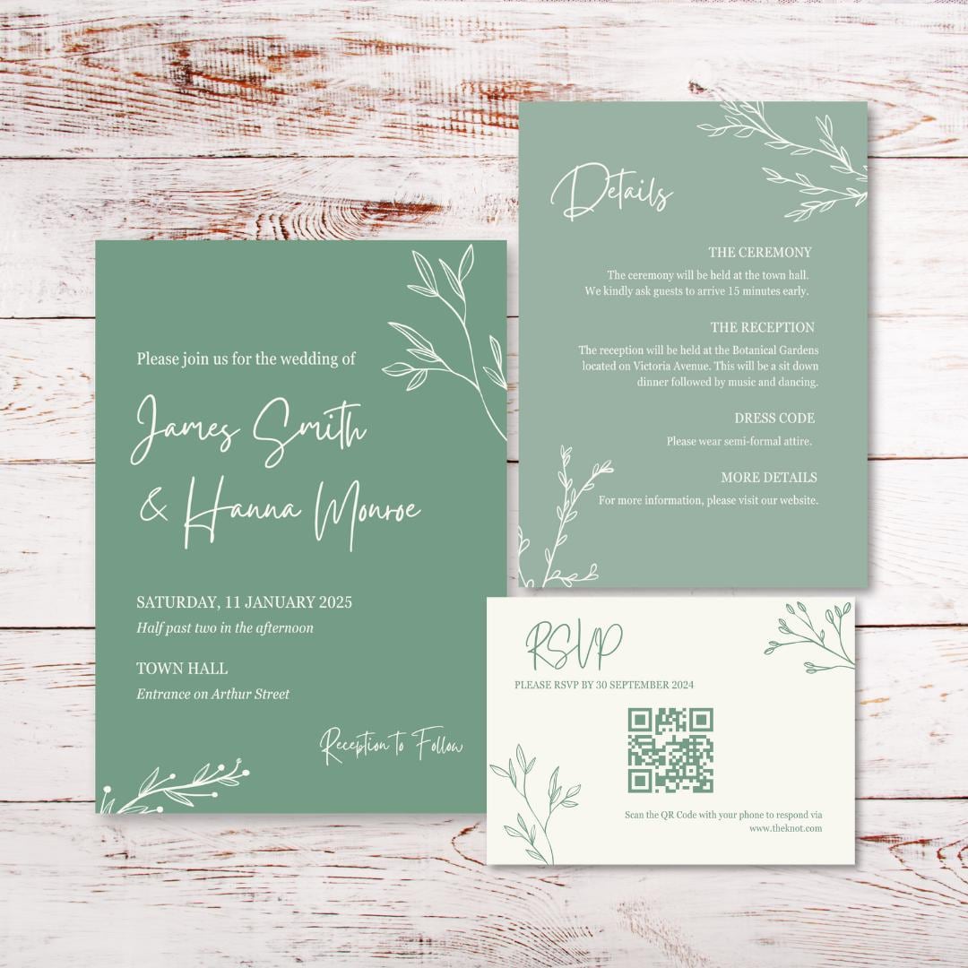 Sage Wedding Invitation Template - Canva Template - Jackson Set - Etsy