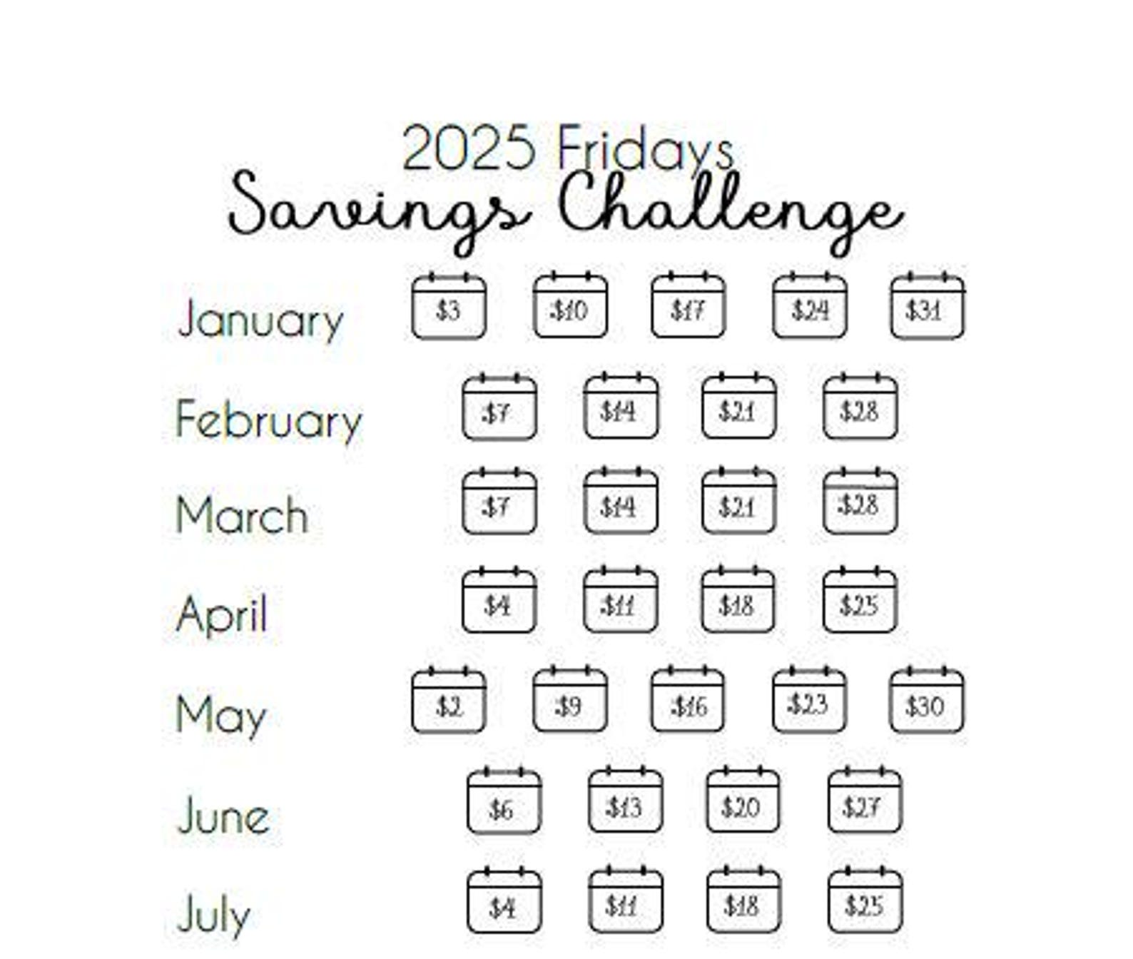 Easy Low Income 2025 Fridays Savings Challenge Letter A6 - Etsy