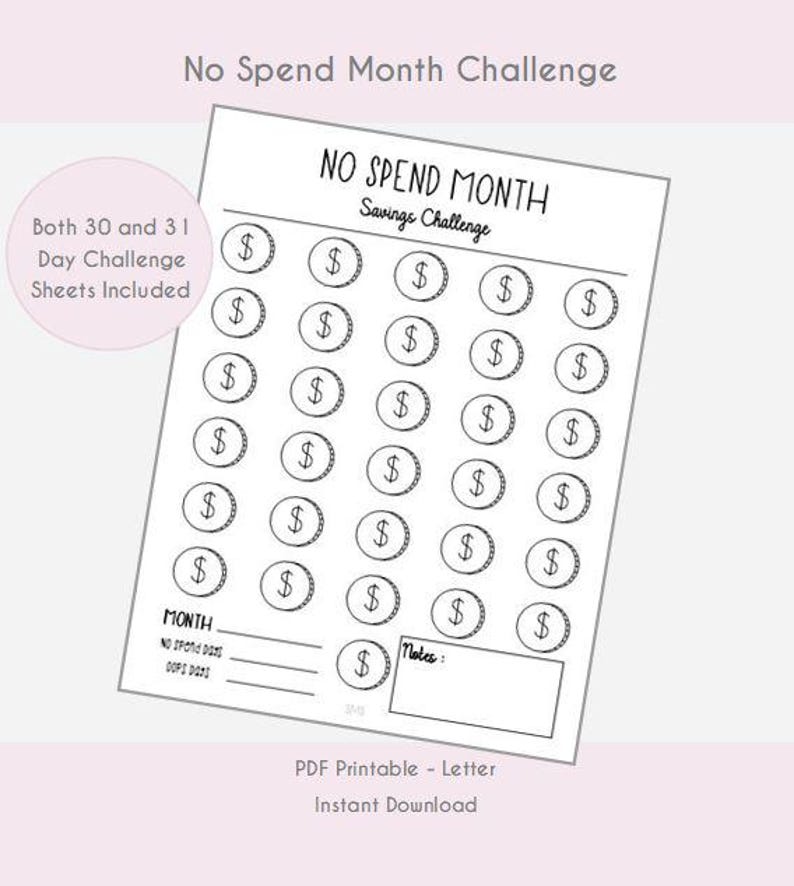 No Spend Month Challenge Printable - Etsy