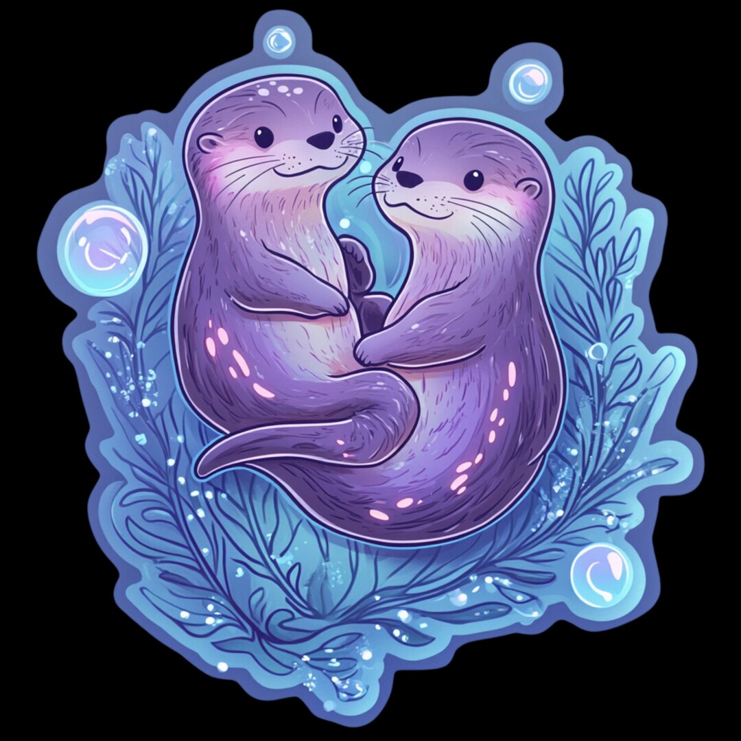 Neon Otters Waterproof Sticker | Ocean Life Vinyl Decal - Etsy