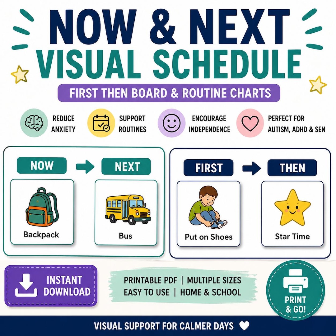 Autism ADHD Visual Schedule, Now Next First Then Routine Chart (digital ...